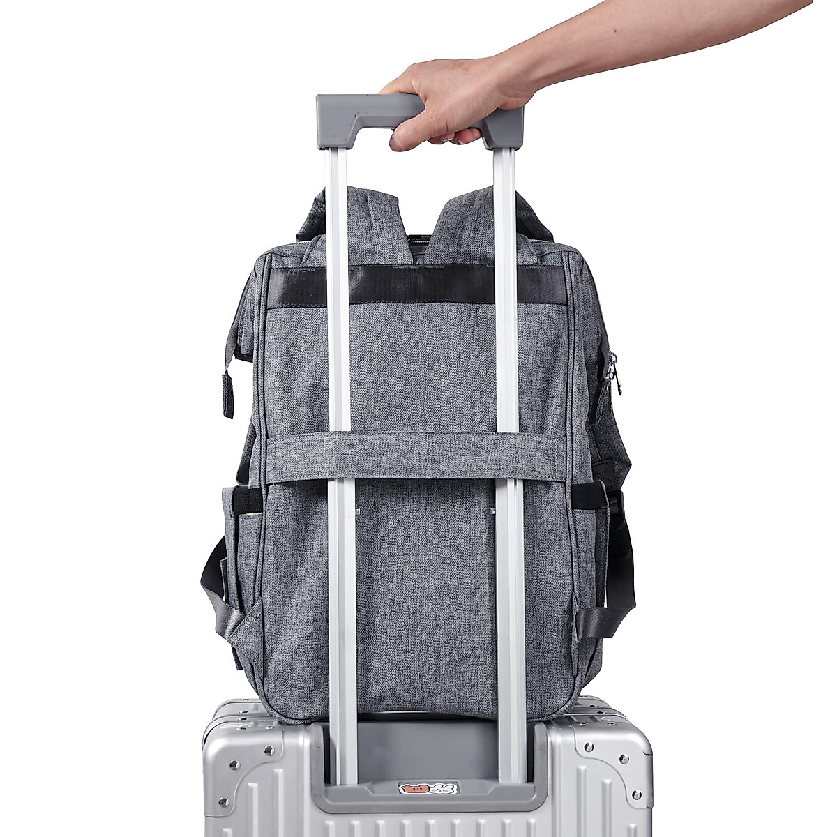 SUNVENO Baby Diaper Bag Backpack, Large Capacity Travel Backpack with Portable Changing Pad for Moms Dads, Grey
