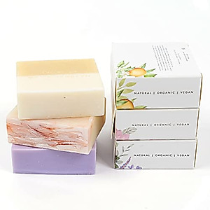 Natural Amor Handmade Soap Bar Variety 3 Pk, Natural Bar Soap Gift Set for Women, Essential Oils Scented (Rose, Lavender, Citrus) ,100% Vegan, 3.5oz each