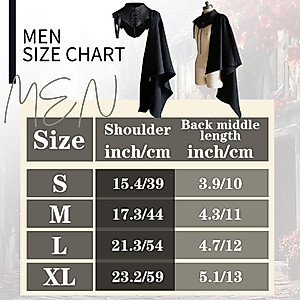Fuman mens Medieval Shawl Renaissance Half Cape High Texture Lace Up, Black, Medium