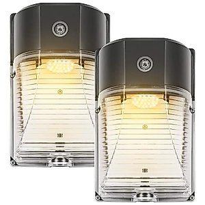 CINOTON 26W LED Wall Pack Light with Dusk to Dawn Sensor, 3000LM[100-277Vac/160W HID/HPS Equiv.] IP65 Waterproof Outdoor Security Flood Lighting for Yard Patio Barn Porch 3000K-Warm White 2 Pack-Black