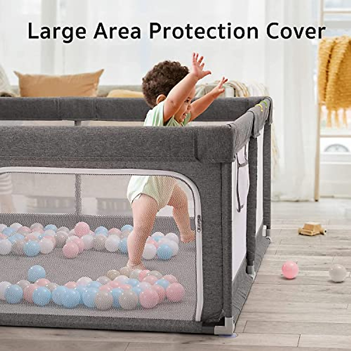 Uanlauo Baby Playpen: 71x59 Inch, Safe for Babies and Toddlers, Sturdy with an Anti-Slip Base. Indoor/Outdoor Use. Breathable Mesh, No Mat.