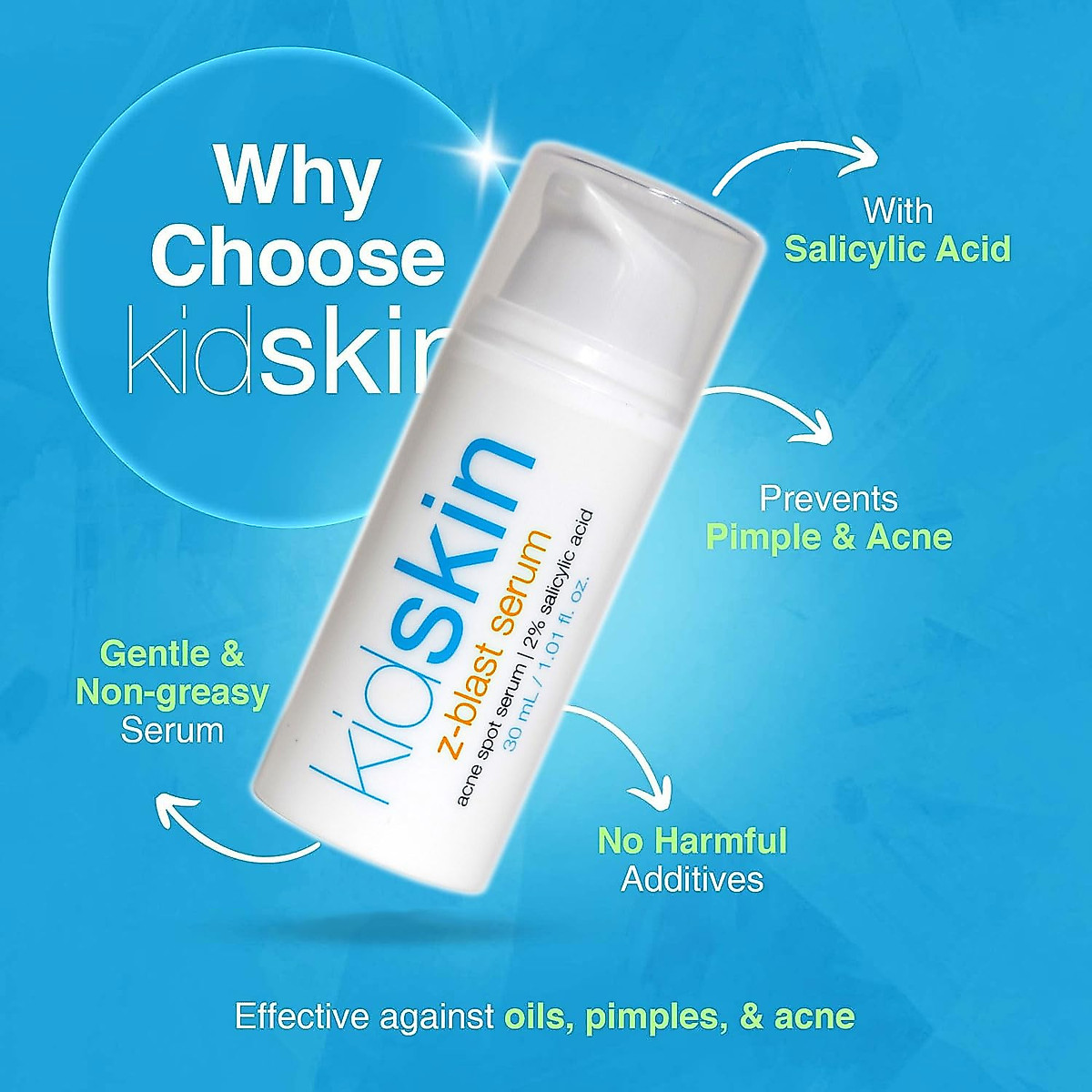 Kidskin - Z-Blast Serum, for Face Acne, Skin Care for Kids, Pre-Teen and Teen Skin Ages 9-17, Vegan-and-Cruelty-Free Acne Prone Skin Care, 1 fl oz