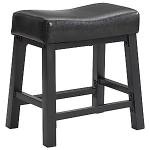 eHemco Heavy-Duty Padded Faux Leather Saddle Seat Kitchen Counter Height Barstools, 18.9 Inches, Black