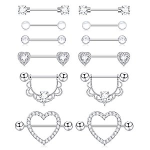 Shakalaka Surgical Steel Nipple Rings Body Piercing Jewelry for Women with Cute Heart 14g Silver