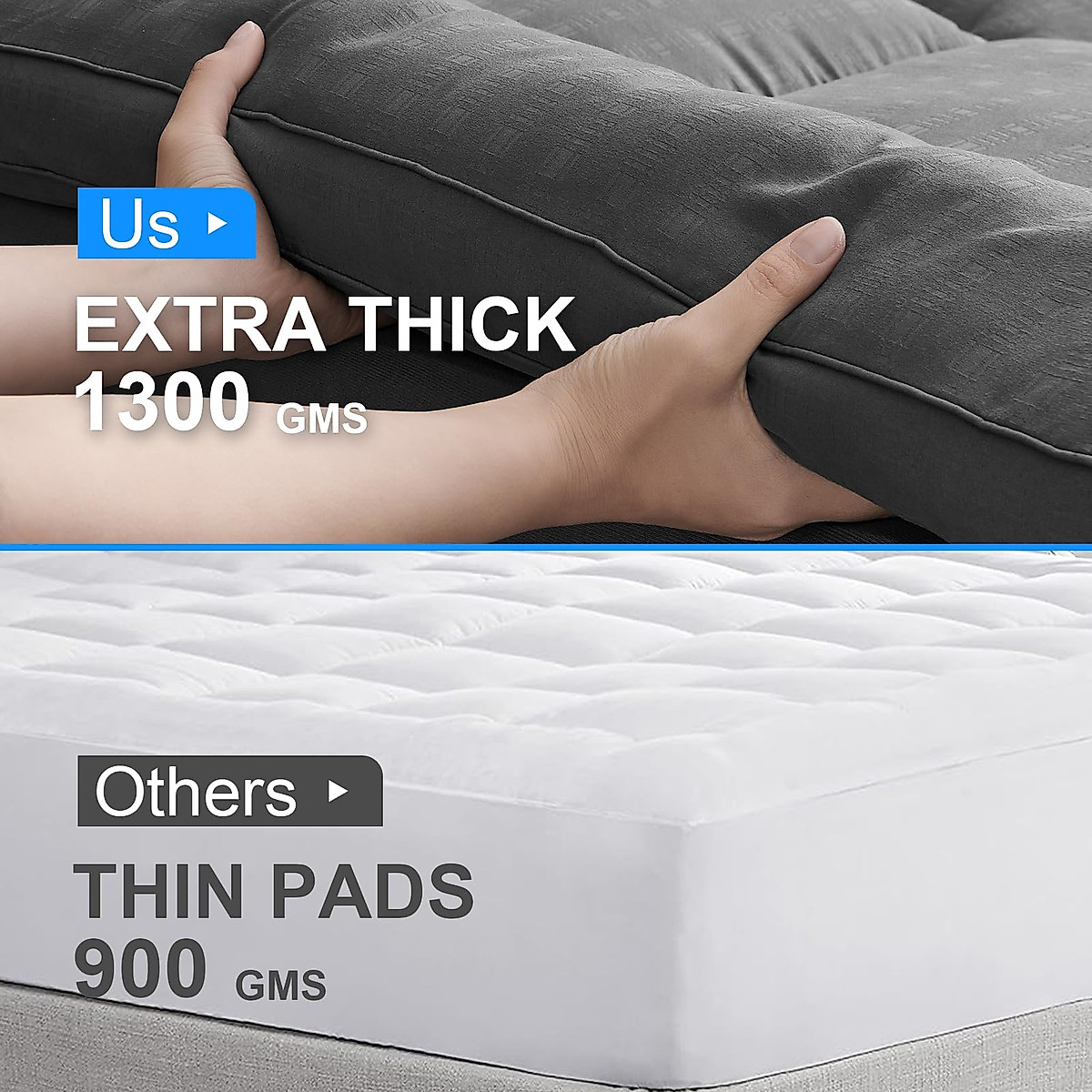Extra Thick Queen Mattress Topper, Breathable Ultra Soft 1300 GSM Down Alternative Filled Fitted Mattress Protector 8-21" Deep Pocket, Comfort Support Back Mattress Pad Cover (60x80 in,Grey)