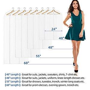 Perber 40" All Clear Garment Bags for Hanging Clothes, 12 Packs Suit Bags for Closet Storage, Plastic Waterproof Suit Cover Bags with Zipper for Coats, Jackets, Shirts (Set of 12)