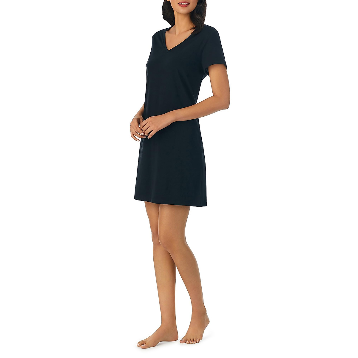 Nautica Women's V-Neck Sleep Shirt, 100% Cotton Jersey, Black, 1X