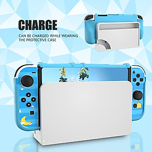 Switch OLED Blue Case, Switch OLED Accessories Kit Include Switch OLED Protective Case, Switch OLED Game Case and Switch OLED Thumb Grips - Blue