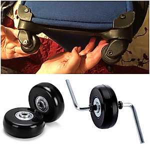 OwnMy 45mm x 18mm Luggage Wheels Replacements Set of 4 Mute Suitcase Replacement Wheels with Black Screws Axles Bearings, Rotatable Rubber Luggage Replacement Wheels Silent Suitcase Swivel Wheels Kit