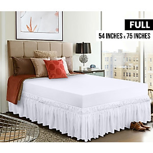 Utopia Bedding Full Elastic Bed Ruffle - Easy Wrap Around Ruffle - Microfiber Bed Skirt with Adjustable Elastic Belt 16 Inch Tailored Drop - Hotel Quality Bedskirt, Fade Resistant (Full, White)