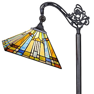 Capulina Tiffany Floor Lamp H62 Tall Antique Mission Style Stained Glass Soft Light Arched Gooseneck Adjustable Angle Reading Lamp for Living Room Bedroom