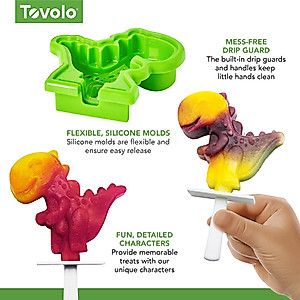Tovolo Silicone Popsicle Molds with Sticks (4-Pack, Dino) - Reusable Ice Pop Molds for Homemade Flavored Ice Pops & Frozen Snacks - Stackable Popsicle Maker with Lid, Dishwasher Safe & BPA-Free