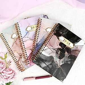 Knagsfa 2024 Monthly Planner, Jan 2024 - Dec 2024 Weekly Monthly Planner 6.5" x 8.5" with Page Tabs, Calendar Hardcover with Inner Pocket, Elastic Band, Twin-Wire Binding, Bookmark,Black Pink Marble