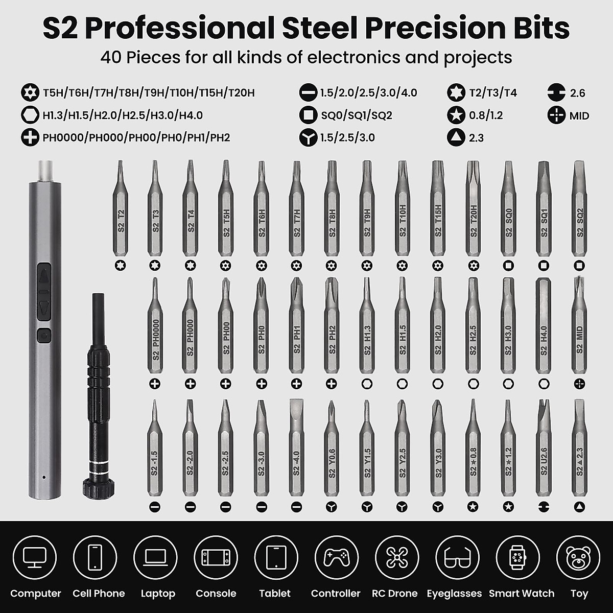 SHARDEN Mini Electric Screwdriver 3.7V Electric Precision Screwdriver Set, 52 in 1 Mini Power Screwdriver Cordless, S2 Steel Magnetic Electronic Repair Tool for PC Computer Laptop Phone Watch Jeweler