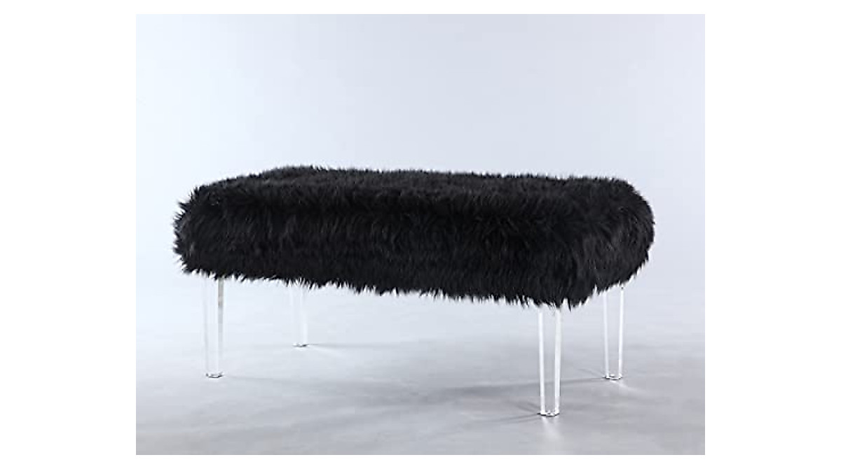 Trento Modern Faux Fur Acrylic Leg Bench - Iconic Home
