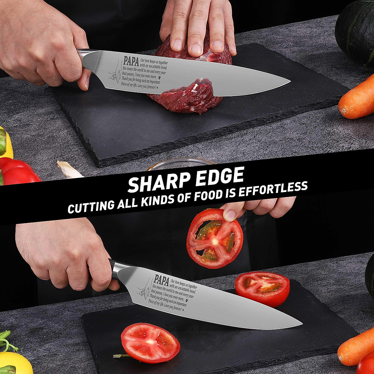 Papa Grandpa Christmas Birthday Gifts -Grandfather Papa Gifts from Grandkids -Best Papa Ever Gifts -Fathers Day Papa Gifts for Granddad Grandpa Grandfather, 8-inch Kitchen Knife Gifts for Papa