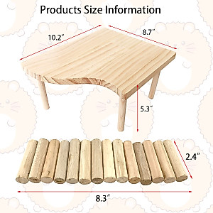 Vehomy 2PCS Hamster Stand Platform Toys Small Pet Wooden Platform with Pillars Rodent Ladder Bridge Rat Climbing Chew Toy Cage Accessories for Hamster Squirrel Gerbil Chinchilla Parrot and Bird