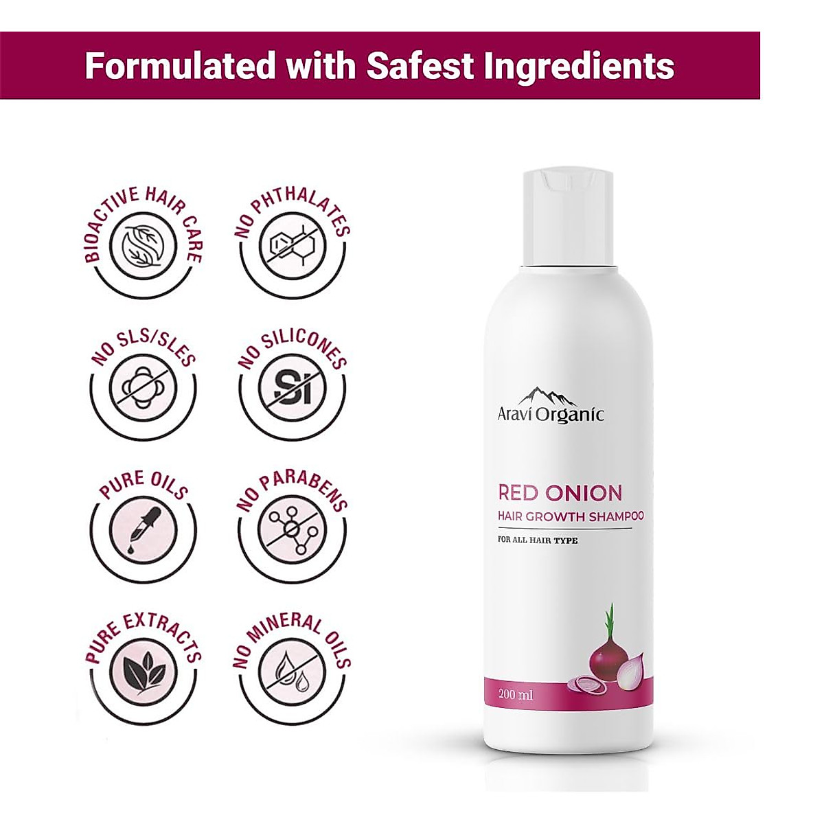 Aspiiro Natural Organic Red Onion Shampoo For Hair Fall Rescue & Hair Growth 6.7 Ounce | SLS & Paraben Free - 6.7 FL Oz / 200ml