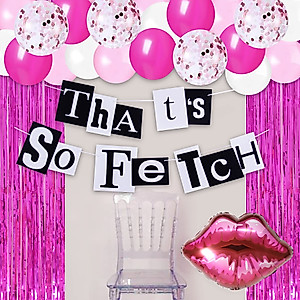 HOMEZZO Mean Girls Party Decorations - That's So Fetch Felt Banner, Hot Pink Tinsel Curtain, Lip Balloon for Y2K Hot Pink Bridal Shower Wedding Girls Birthday Bachelorette Party Supplies