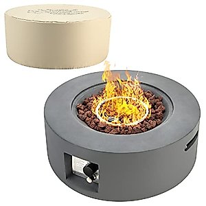 Giantex Propane Fire Pit Table W/ CSA Certification & PVC Cover, 27.5 Inches Round Gas Fire Pit w/ 40,000 BTU, Adjustable Flame, Lava Rocks, Outdoor Propane Fire Pit for Patio Garden Backyard