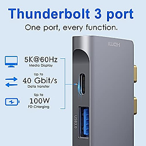 USB C Hub Adapter for MacBook Pro 2020 2019 2018 2017 2016 with 4K HDMI,100W PD 40Gbps Thunderbolt 3, SD/TF Card Reader, 3 USB 3.0, Multiport Dongle for MacBook Air 2020 2019 2018