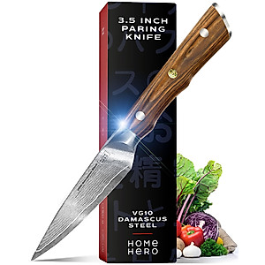Home Hero Japanese Paring Knife Collection - VG10 Damascus Steel Triple Rivet Ultra Sharp 67 Layers Kitchen Knife with Ergonomic Rosewood Handle - Unique Gift for Men & Women (3.5 Inch Paring Knife)