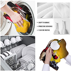 Chees D Zone Kitchen Towels Cotton Dish Towel,Wine Glass Grape Fram Fruit Retro Cellar Soft Dishcloth Absorbent Tea Towel,Vintage Wine Barrel Reusable Washable Hand Towels 2 Pack