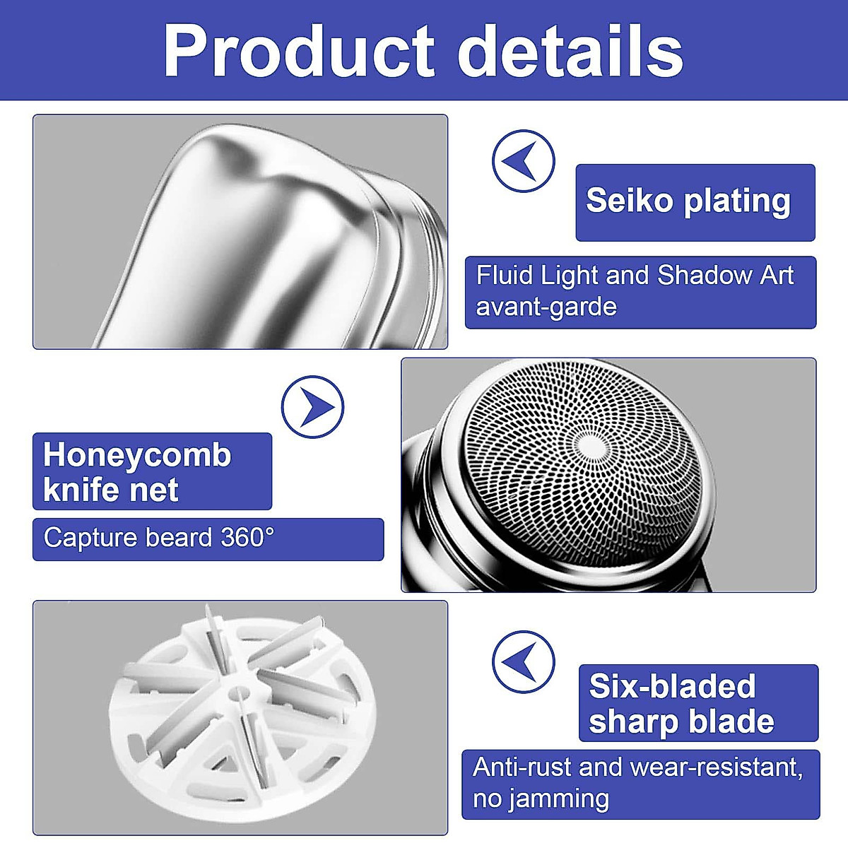 DASHENRAN Mini-Shave Portable Electric Shaver, Electric Razor for Men,Rechargeable Shaver Charging Easy One-Button Use for Home, Car, Travel (Blue)