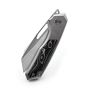 Miguron Knives M Keryx II Front Flipper Folding Knife 3.18" Hand Ground Rubbed Satin M390 Blade Titanium With Silver Carbon Fiber Inlay Handle Pocket Knife MGR-605CSRII