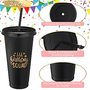 Jingmore Birthday Party Tumblers 24 oz Birthday Squad Plastic Tumblers with Lid and Straw for 20th 30th 40th 50th 60th Birthday Decorations Party Favor for Women Adults(White, Black,6 Pcs)