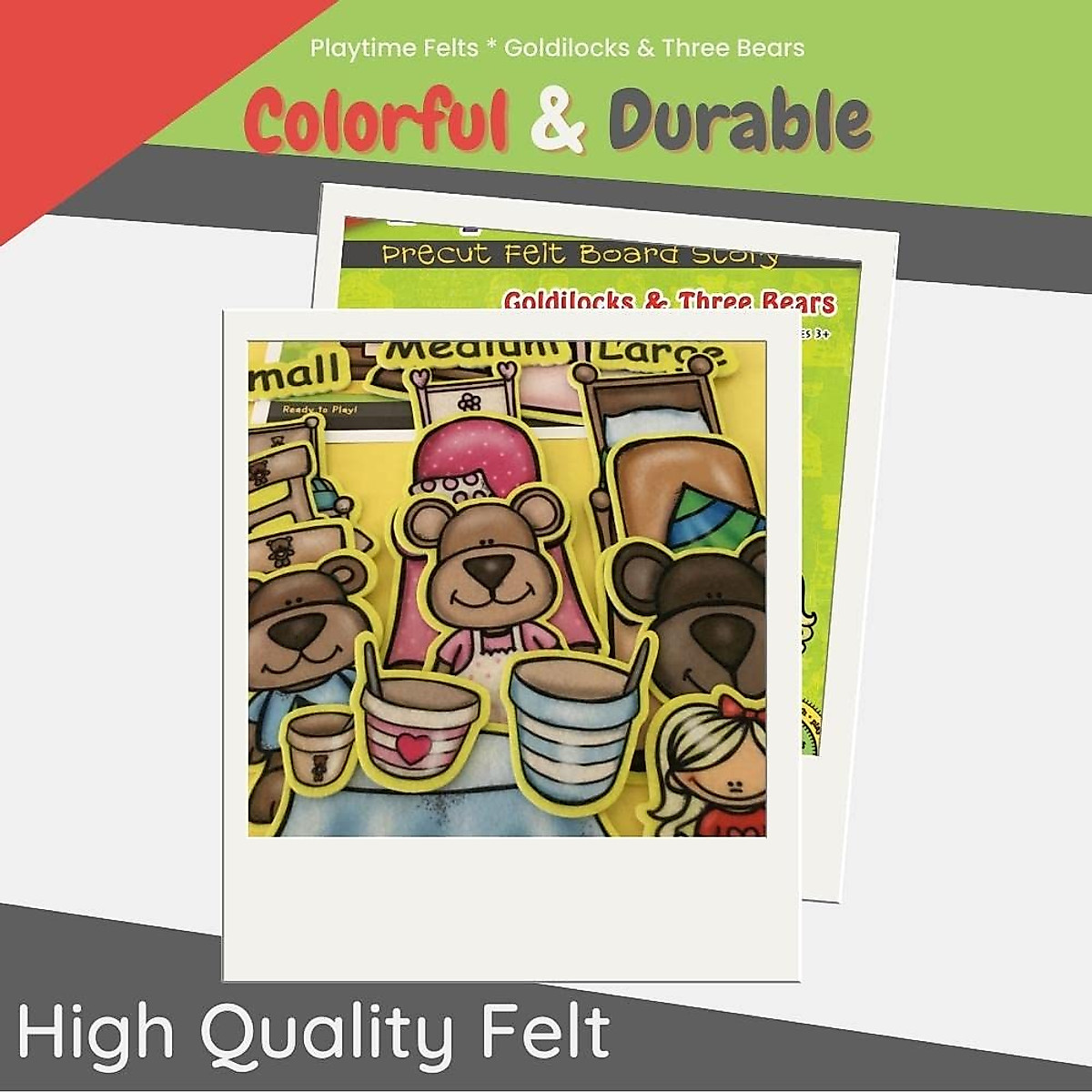 Goldilocks and Three Bears Felt Story Set | 19 PRECUT & Ready to Play Colorful & Durable Felt Pieces for Toddlers, Preschool & Kindergarten | Reusable Felt Board Stories