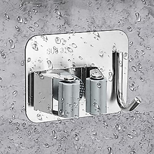 JiGiU Mop and Broom Holder, 1+3 Mop Broom Organizer Set 16 inch Installation Broom Mop Hanger(3 Position 4 Hooks) and 3Pcs Mop Hooks Wall Mounted Self Adhesive Stainless Steel for Garden,Garage