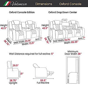 Valencia Oxford Home Theater Seating | 11000 Top Grain Black Leather, Power Recliner, with Drop Down Center Console (Row of 3)