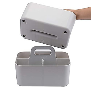 Jucoan 2 Pack Plastic Portable Storage Organizer Caddy Tote, Stackable 5 Slots Divided Basket Bin, Wall Mounted Makeup Organizer Caddy for Bathroom, Dorm Room (Beige, 9.5X 5.75 x4.5 Inch)