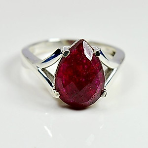55Carat Real Indian Ruby Sterling Silver Ring for Women Pear Birthstone Handmade Size 5,6,7,8,9,10,11,12