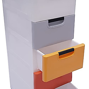Narrow Plastic Drawers Dresser with 5 Drawers, 15.75 x 11.81 x 33.07inches Plastic Tower Closet Organizer with Wheels Suitable for Apartments Condos And Dorm Rooms, Gdrasuya10 (Colorful B)