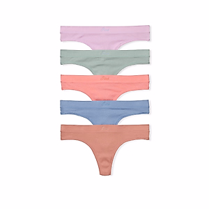 Victoria's Secret PINK Naturals Thong 5 Pack, Cotton Panty Pack, Women's Underwear, Natural Tea Dye (XL)