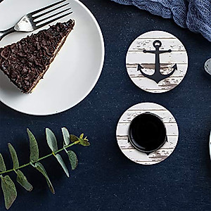Retro Nautical Anchor Drink Coasters Absorbent Natural Ceramic Stone Bar Coasters Set of 4 - Cup Mat with Cork Backing, Housewarming Gifts for Home Kitchen Decorations Timeworn Weathered Wooden Planks