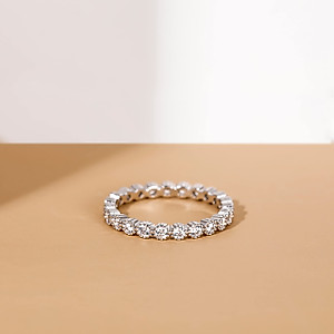 EAMTI 925 Sterling Silver Wedding Bands for Women Cubic Zirconia Full Eternity Stackable Band Ring Size 7