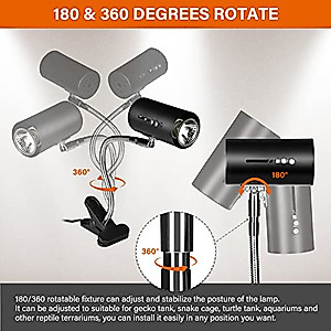 Simple Deluxe Reptile Lamp Fixture Holder Clamp Lengthened Adjustable Socket with Wider and Deeper Spot Light Barrel Dimmable Switch 25W UV Bulb Included, for Lizard Tortoise Snake Aquarium Habitat