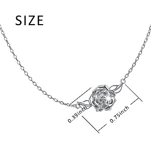 DAOCHONG S925 Sterling Silver Jewelry Sideways Camellia Flower Choker Necklace 14+4"