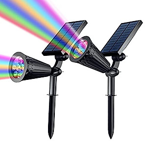Rrtizan Solar Lights Outdoor Garden, Landscape Spotlights Waterproof, Auto/Adjustable 2-in-1 RGB Solar Lights, Bright and Dark Sensing, Changing & Fixed Color, for Yard, Pathway, Garden(2 Pack)