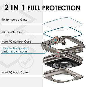 [ Looks Like Ultra Protector Case ] CHANCHY 2 in 1 Waterproof Case for Apple Watch Case 44mm with Screen Protector, Front & Back Full Protective Bumper Face Cover for Men Women, 44mm, Titanium