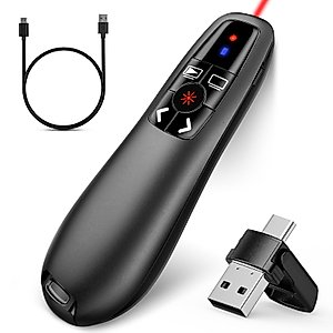 2-in-1 USB Type C Presentation Clicker, Clicker for PowerPoint Presentations, Rechargeable Wireless Presenter Remote, Pointer RF 2.4GHz USB PowerPoint Clicker Slide Advancer with Volume Control