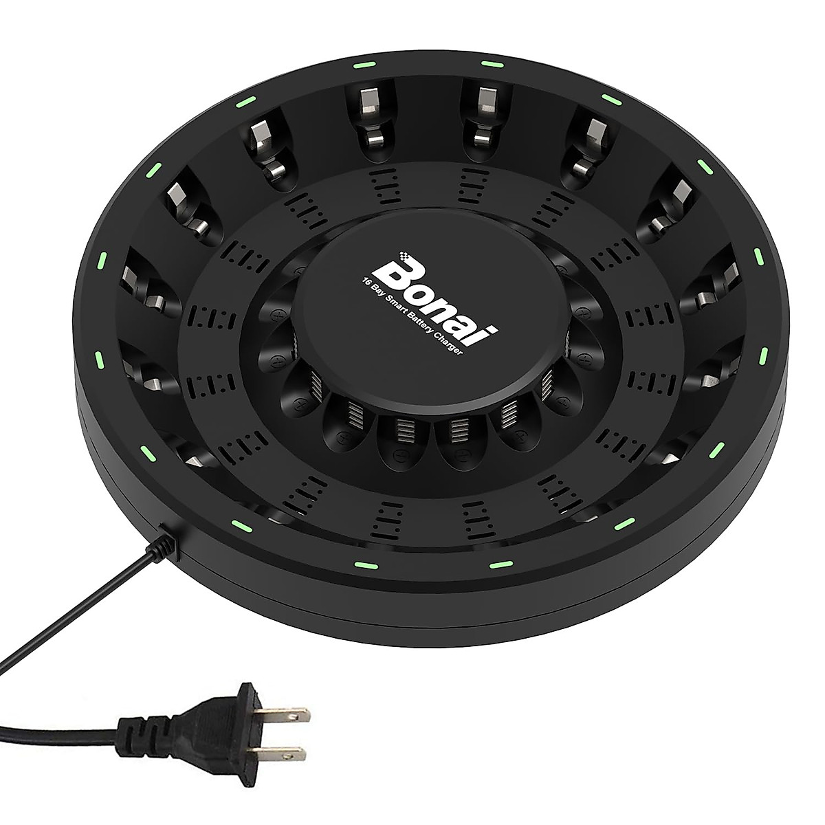 BONAI AA AAA Rechargeable Battery Charger for NiMH NiCD Batteries with AC High-Speed Plug Cable and Smart LED Light