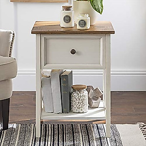 Walker Edison Natalee Modern Farmhouse 1 Drawer Wood Square Side Table Living Room Small End Accent Table, 19 Inch, Rustic Oak and White