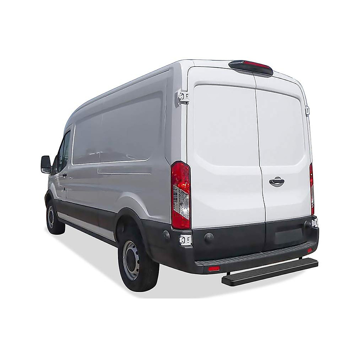 APS Rear Step Bar 5 inches Matte Black Compatible with Ford Transit 2015-2024 Full Size Van (Exclude 2022-2024 E-Transit) (Nerf Bars Side Steps Side Bars)