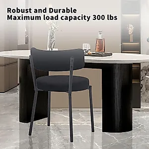 HAIZAO Modern Dining Chairs Set of 4, Round Upholstered Boucle Sherpa Dining Chairs, Curved Backrest Kitchen Dining Room Chairs, Mid-Century Black Dining Chair with Black Metal Legs