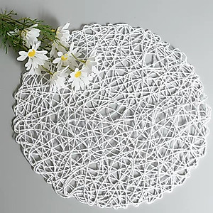 IcosaMro White Round Placemats Set of 6 for Dining Table, 15 Inch Paper Woven Boho Decorative Circle Place Mat for Wedding Holiday Christmas Thanksgiving Day Dinner