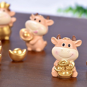 Animal Cow Ornaments Mini Gold Bull Figurine Miniatures Fairy Garden Decor Micro Landscape DIY Dollhouse Home Tabletop Car Dashboard Cake Decor 2021 Chinese New Year Spring Festival Lucky Gifts #3